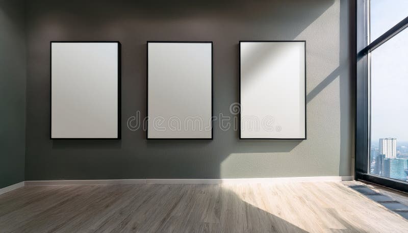 Empty Room with Framed Blank Posters on Wall Stock Illustration ...