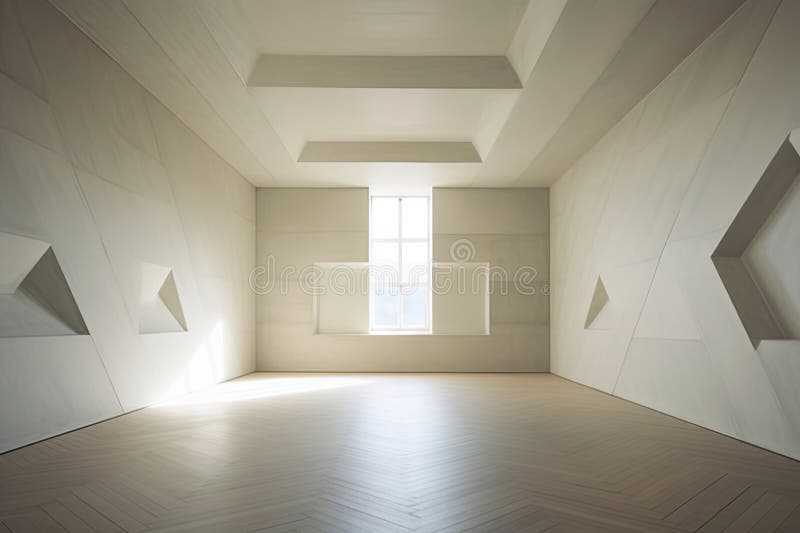 Empty Room with Geometrically Shaped Walls and Minimalist Decor Stock ...