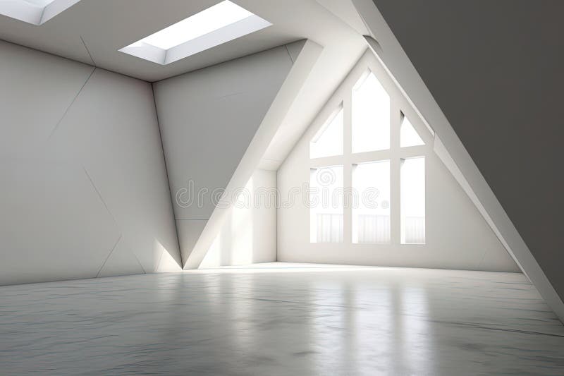 Empty Room with Geometrically Shaped Walls and Minimalist Decor Stock ...