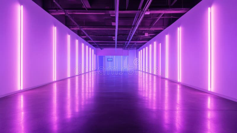 An Empty Room with Glowing Purple Neon Lights Creating a Futuristic and ...