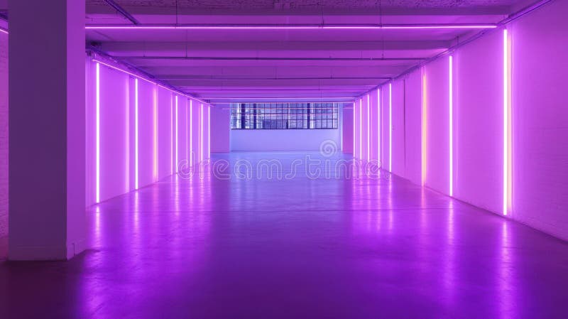 An Empty Room with Glowing Purple Neon Lights Creating a Futuristic and ...