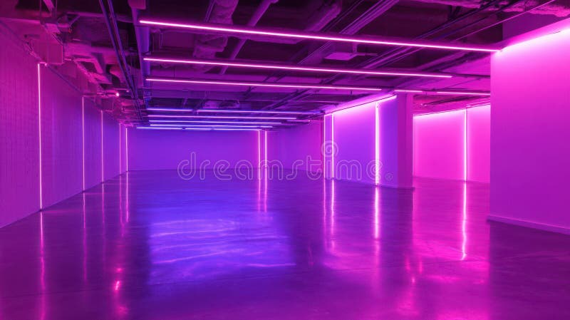 An Empty Room with Glowing Purple Neon Lights Creating a Futuristic and ...