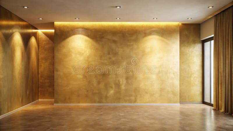 Empty Room with Golden Walls and Subtle Lighting Ideal for Interior ...