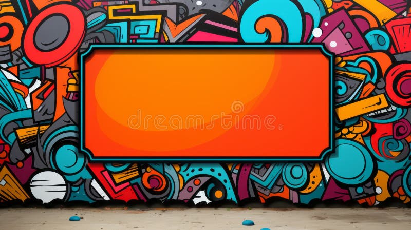 An Empty Room with Graffiti on the Wall and an Orange Frame Stock ...