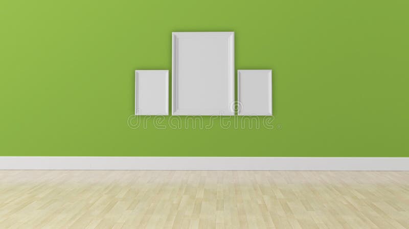 Empty Room with Green Wall and Blank Frames Stock Illustration ...