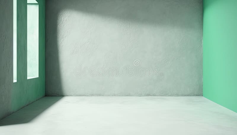An Empty Room with a Green Wall and a White Floo Stock Illustration ...