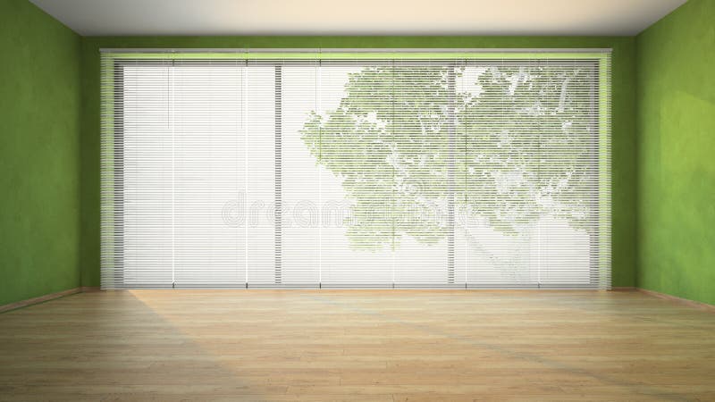Empty Room with Green Walls and Parquet Stock Photo - Image of tree ...