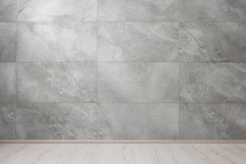 Empty Room with Grey Marble Wall and Wooden Floor Stock Photo - Image ...