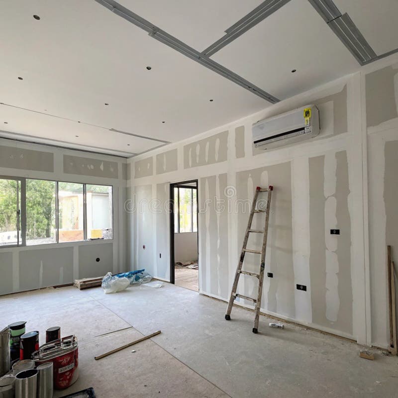 Empty Room Interior with Gypsum Wall and Air Conditioner Stock Image ...