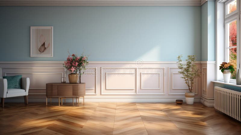 Empty Room with Hardwood Flooring and Radiator. Generative AI. Stock ...