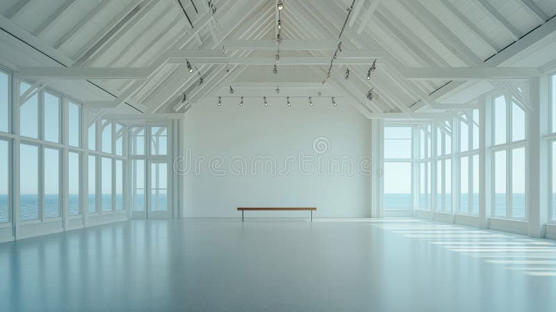 Empty Room with a High Ceiling and Large Windows on the Left Side ...