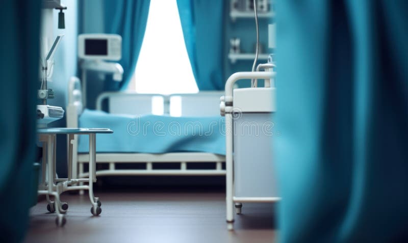 Empty Room Inside a Hospital Building with White Hospital Bed Stock ...