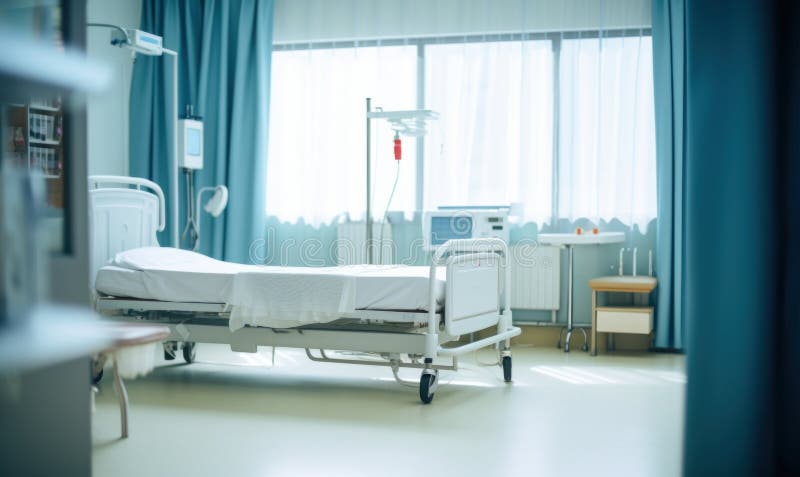 Empty Room Inside a Hospital Building with White Hospital Bed Stock ...