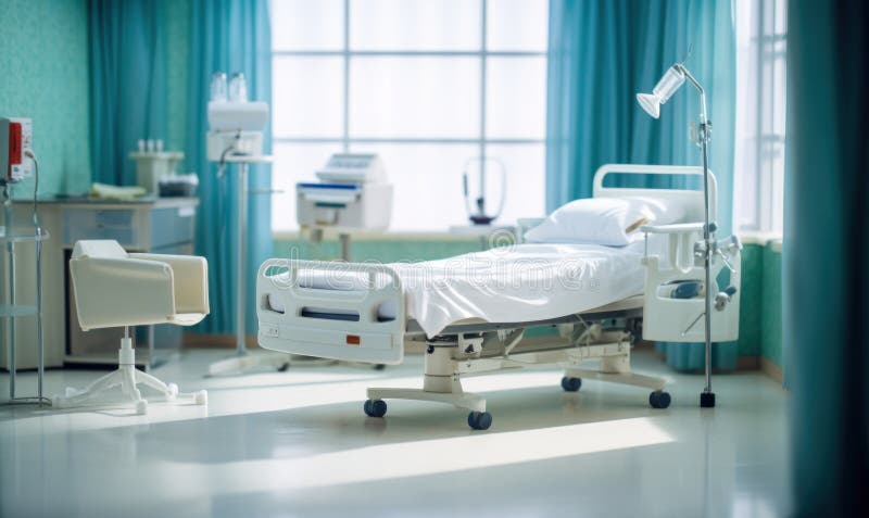 Empty Room Inside a Hospital Building with White Hospital Bed Stock ...