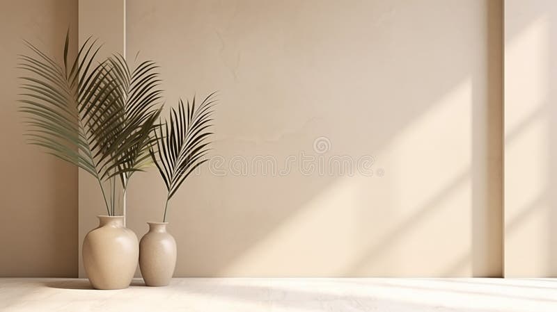 Empty Room Interior Background Beige Stucco Wall Vase Empty Room ...