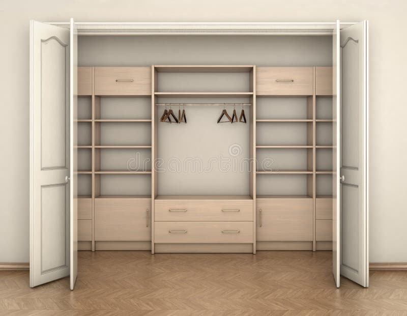 Empty Room Interior and Big White Empty Closet; Stock Illustration ...