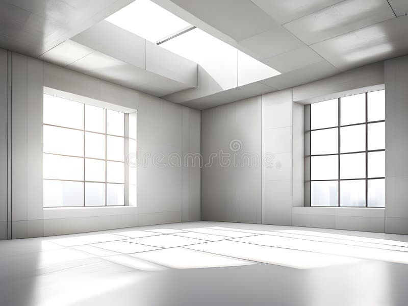 Empty Room Interior with Large Window and Concrete Ceiling. Space with ...