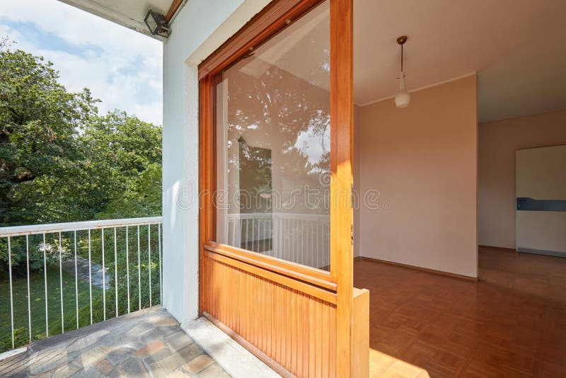 Empty Room Interior and Terrace in Country House, Sunny Day Stock Photo ...