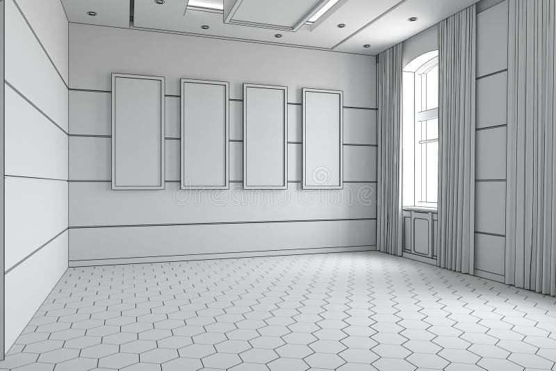 Empty Room, Interior Visualization, 3D Illustration Stock Illustration ...