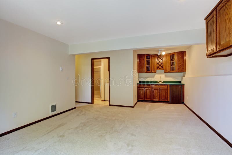 Empty Room with Kitchen Cabinets Stock Image - Image of carpet ...