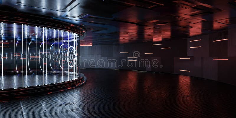 Futuristic Empty Room with a Circular Architecture and Bright Led ...
