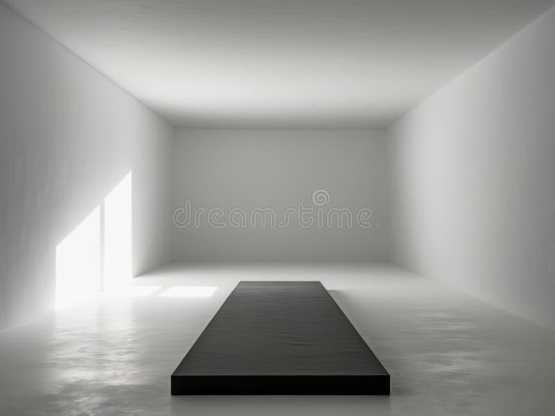 Empty Room Large Rectangular Platform Center is Black Perspective View ...