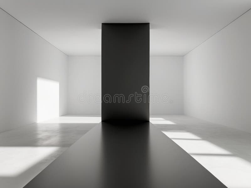 Empty Room Large Rectangular Platform Center is Black Perspective View ...