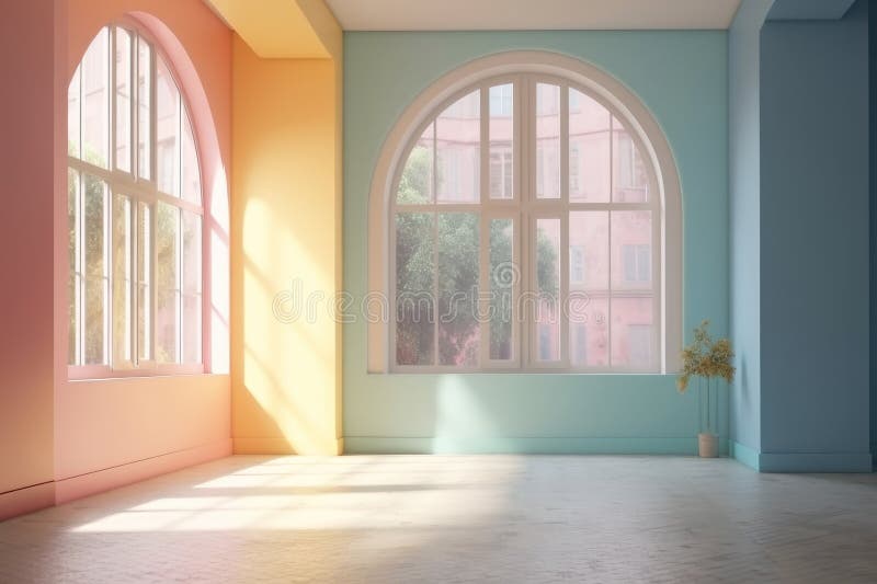 Empty Room, Large Semi-circular Windows. AI Generative Stock ...