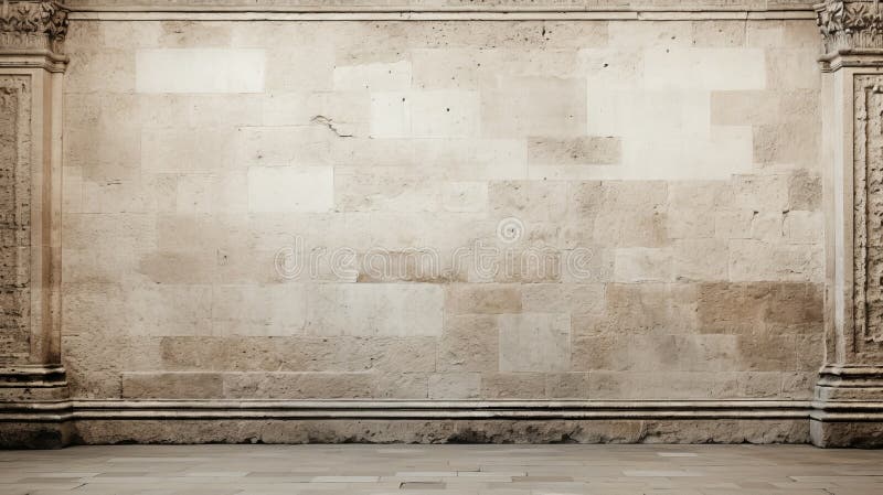 An Empty Room with a Large Stone Wall Stock Illustration - Illustration ...