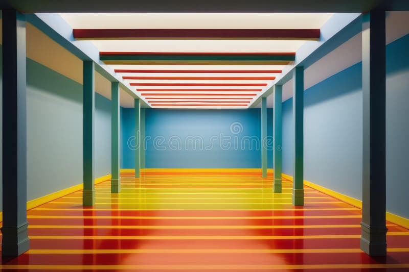 Empty Room with a Large Window 3d Render of Interior Design Colorful ...