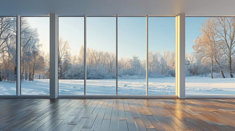 Empty Room with Large Window Facing Mountain Range Stock Photo - Image ...