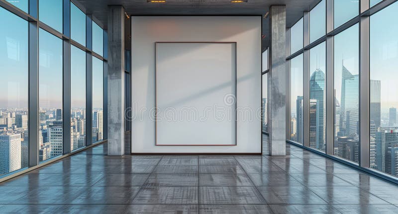 Empty Room with Large Window View of City Skyline Stock Photo - Image ...