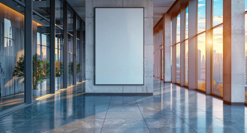 Empty Room with Large Window View of City Skyline Stock Image - Image ...
