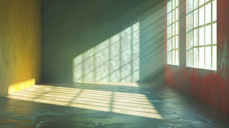 Empty Room with Large Windows and Sunlight Casting Shadows on the Floor ...