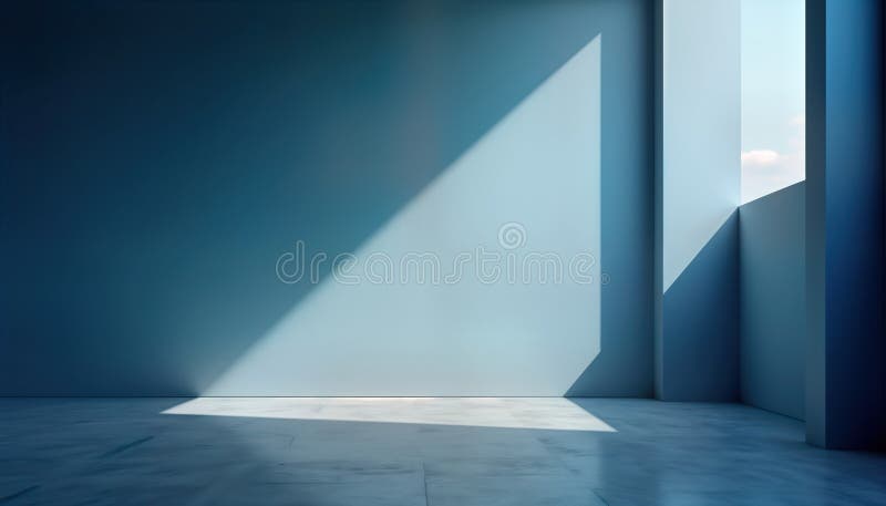 Empty Room with Light Blue Walls, Light Grey Floor. Sunlight Casts ...