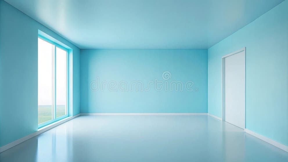 Empty Room with Light Blue Walls and a Single Window. Generative AI ...