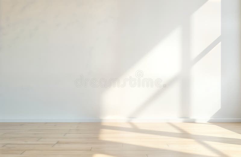 Empty Room with Light Colored Floor, Wall. Sunlight Casts Shadows on ...
