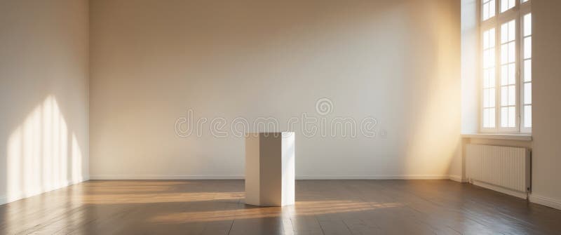 Empty Room with Light Coming through the Window and White Podium on the ...