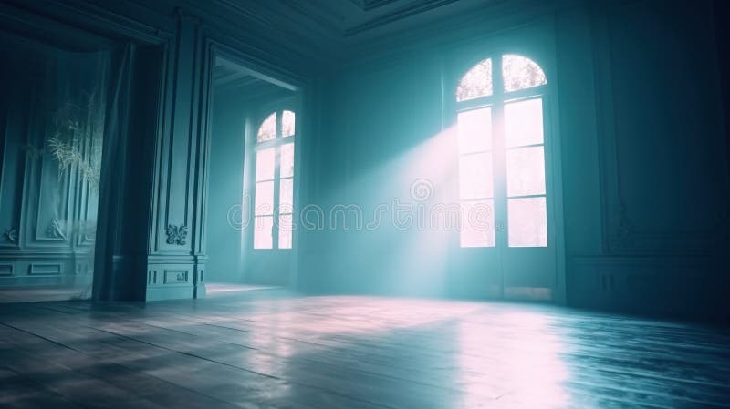 An Empty Room with a Light Coming through the Window and a Wooden Floor ...