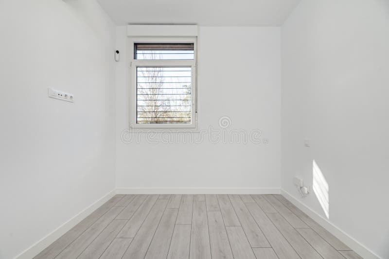 Empty Room with Light Floors and Aluminum Windows Stock Photo - Image ...