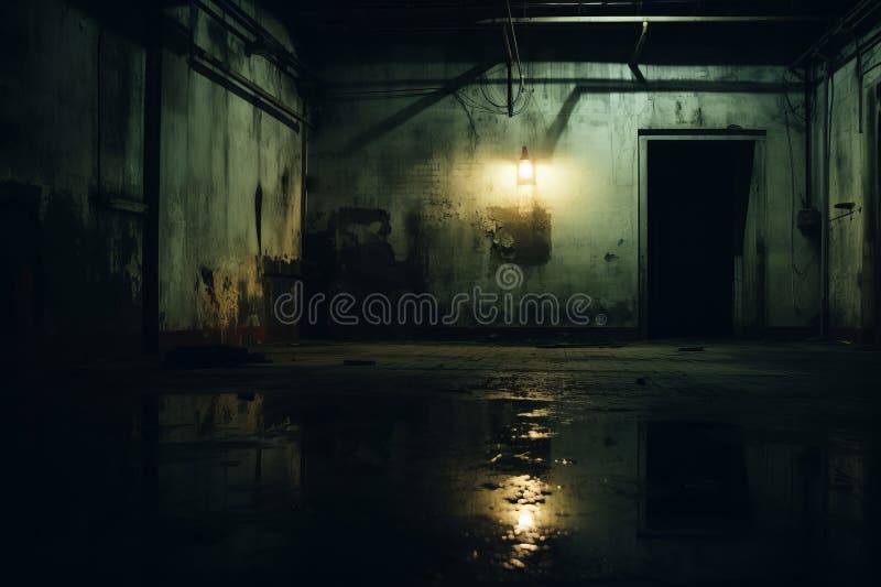 An Empty Room with a Light on in the Middle of it Stock Illustration ...