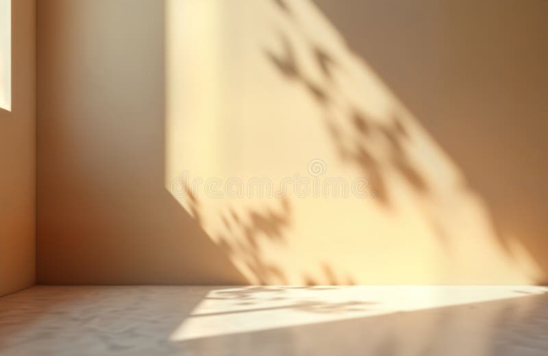 Empty Room with Light Tan Blurred Background. Gentle Shadows on Floor ...