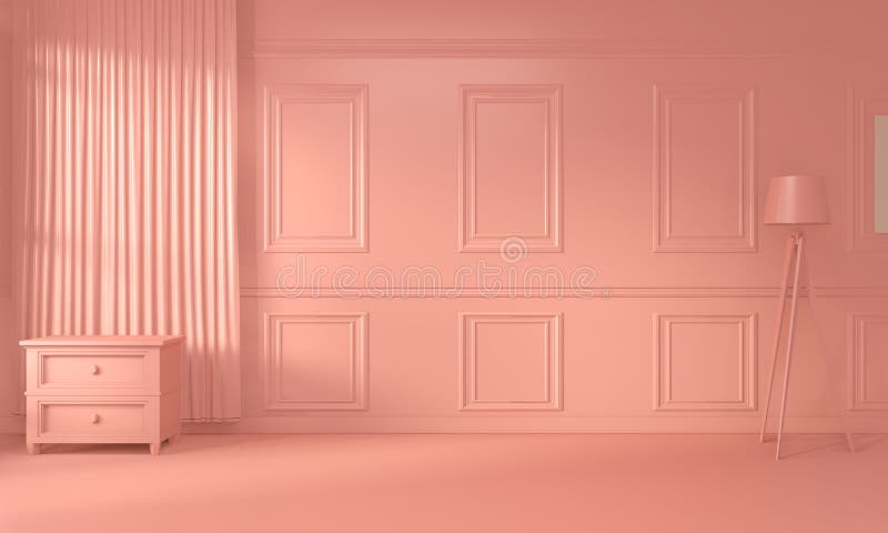 Interior Empty Room Living Coral Color 2019 Design New Year.3D ...