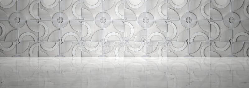 Empty Room with Metal Patterned Wall and Polished Marble Floor (3d ...