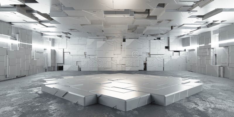 Empty Room with Mirrors and Ceiling Lights and a Podium 3d Render ...