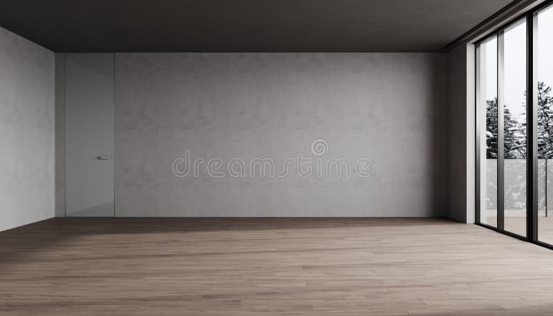 Empty Room for Mockup. Empty Room with Light Gray Wall and Wooden Floor ...