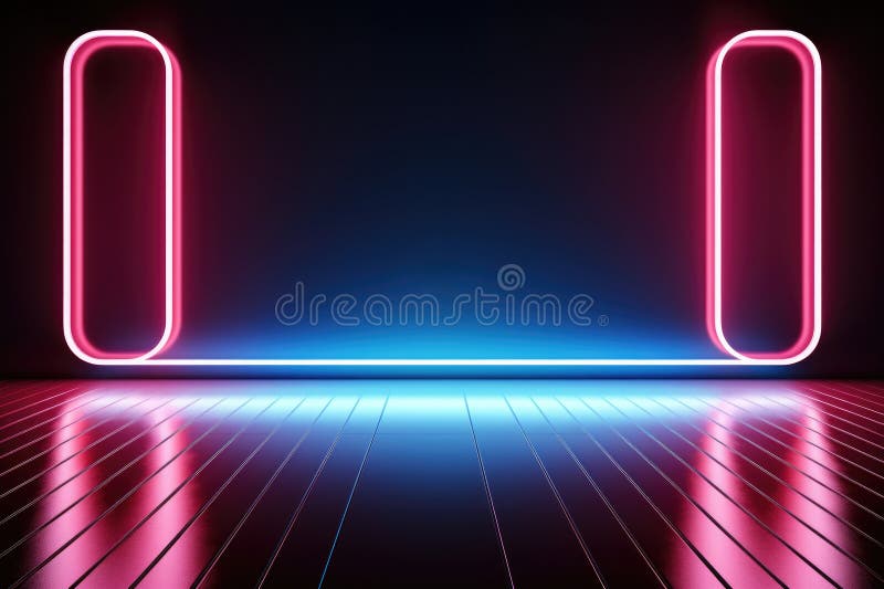 Empty Room with Neon Floor Lights Stock Image - Image of electric ...