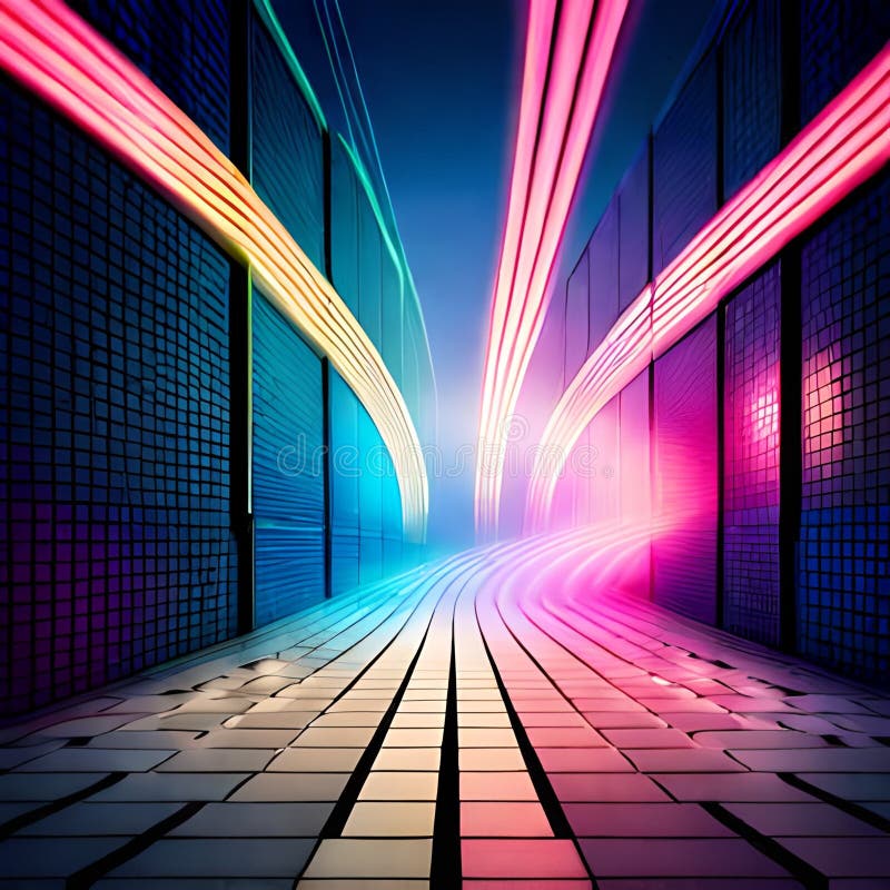 Empty Room Object with Brick Wall and Neon Lights, Laser Lines and ...