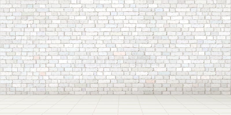Empty Room with Old White Brick Block Wall and Tile Floor Stock Vector ...