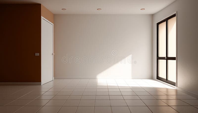 Empty Room with Open Door and Window. 3D Rendering Stock Illustration ...